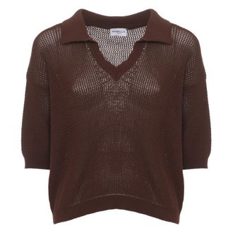 Marella Femme, Pulls, Brun, Taille: 42 FR Pull en coton &agrave; col en V