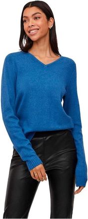 Vila Damen Viril V-Neck L/S Knit Top - Noos Pullover, Federal Blue/Detail:Dark Melange, L EU