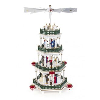 Dregeno Seiffen eG Weihnachtspyramide 4-st&ouml;ckige Pyramide Christi Geburt weiss - 47cm - Original Erzgebirge - Dregeno Seiffen