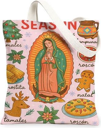 Generic Sacs fourre-tout en toile à motif floral de Noël, design artistique vintage, légers, lavables et réutilisables, sacs dépicerie pour Ho, pêche, 13x15 I