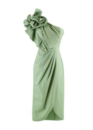 Johanna Ortiz Persian Opulence Green Cotton Ruffled Dress Size XXS