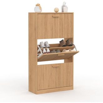 IDMarket Meuble &agrave; chaussures 18 paires JULIETTE 3 portes effet lattes
