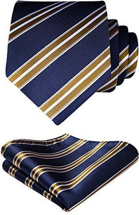 Hisdern Cravate Homme Ray&eacute;e Mariage Cravate et Mouchoir Ensemble