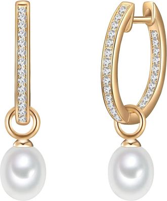 Valero Pearls Ohrringe - Sterling Silber Creolen Zirkonia S&uuml;&szlig;wasser-Zuchtpe - Gr. unisize - in Gold - f&uuml;r Damen