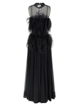 Alberta Ferretti Feather-Trimmed Chiffon Dress - Black