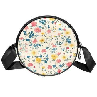 Generic Sac &agrave; bandouli&egrave;re rond pour femme, motif floral color&eacute;, petit sac &agrave; bandouli&egrave;re avec fermeture &eacute;clair, bretelles r&eacute;glables, sac &agrave; main rond d&eacute;contract