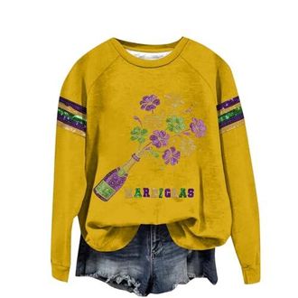 Generic Sweat-shirt &agrave; paillettes pour femme - Manches longues - Tendance - Col rond - Graphique amusant - Pull &agrave; manches longues, jaune, XXL