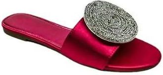 Generic ZBDZSW Sandales plates Porter des pantoufles &agrave; la mode avec strass Femme Pantoufle Femme Chaussures Femmes Sandales d&eacute;t&eacute;, Rouge rose., 6.5 UK