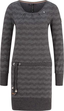 Ragwear Alexa Zig ZAG Damen,Frauen,Baumwollkleid,Jerseykleid,Sweatkleid,Winterkleid,Freizeitkleid,Langarm,Zig Zag Muster,Allover Print,vegan,Black,S