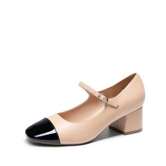 Dream Pairs Mary Jane Shoes Chaussures habillées à talon bas et fermé à bout épais pour femme, Nude/noir, 39 EU