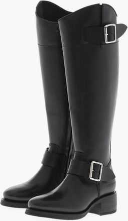 Dsquared2 Leather Boots HARLEY with Double Silver Buckle 4.5cm Heel size 40