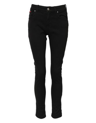 Dolce & Gabbana Womens Black Cotton Logo Skinny Mid Waist Denim Jeans Elastane Clothing