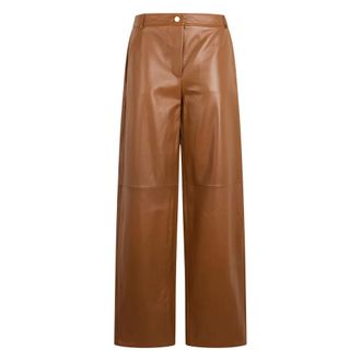 Max Mara Femme, Pantalons, Brun, Taille: 38 FR Pantalon barrel en cuir Nappa Legno