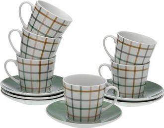 VERSA Set mit 6 Teetassen mit Peter-Untertasse, Maße (H x L x B) 10,5 x 8 x 6 cm, Farbe Dunkelgrün