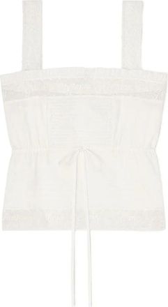 Ganni Femme, Tops, Blanc, Taille: 40 FR Haut &agrave; Cordon de Serrage et Bordure en Dentelle