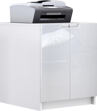 Vladon Druckerkommode Logan, Aktenschrank mit 2 Fächern und 2 Türen, Korpus in Weiß matt, Fronten in Weiß Hochglanz, (51 x 60,5 x 54 cm)
