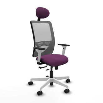 Piqueras y Crespo Computerstuhl Zulema mit wei&szlig;en und schwarzen Armlehnen, h&ouml;henverstellbarer Lendenwirbelst&uuml;tze und festem Kopfteil, Grau/Violett