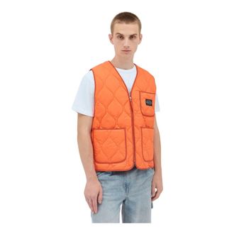 Awake NY Homme, Vestes, Orange, Taille: XL Gilet matelassé col en V avec patch logo