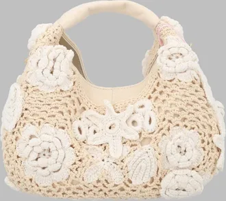 Ganni Womens Hobo Bag Mini Crochet Beige Organic Cotton Handbags Hand