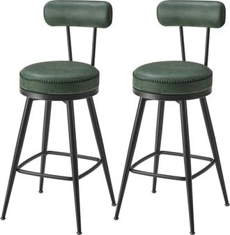 Vasagle EKHO Kollektion - 360° drehbarer Barhocker, 2er Set, Hocker mit Rückenlehne für Kücheninsel, Kunstleder mit Nähten, Mid-Century-Modern-Stil, 65 cm hoc