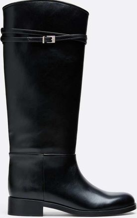 Stradivarius flache Reitstiefel in Schwarz