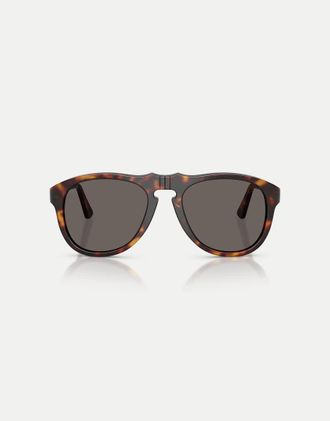 Persol PO0649NE Total Black Arrow - Lunettes de soleil pilote &agrave; verres gris - Havane-Brown