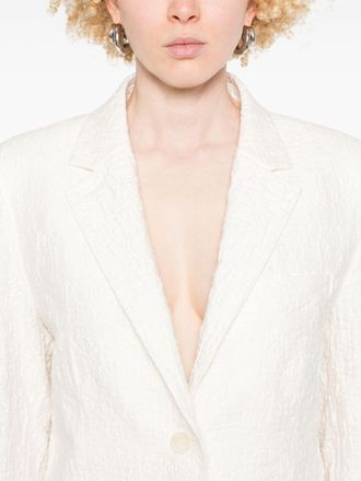 Harris Wharf London Crinkled Shoulder-Pad Cotton Blend Blazer - White