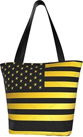 AOOEDM Or noir drapeau am&eacute;ricain sac d&eacute;picerie r&eacute;utilisable sac &agrave; provisions sac &agrave; bandouli&egrave;re d&eacute;contract&eacute; sac &agrave; main pour hommes femmes sac de march&eacute; ECO sa