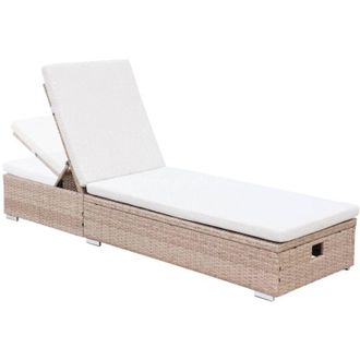Sweeek Bain de soleil. r&eacute;sine tress&eacute;e. coussins polyester beige. multi-position. Olbia L195 x P65 x H32/97cm