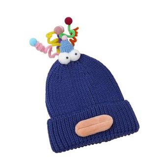 Generic Bonnet tricot&eacute; avec yeux et antenne d&eacute;corative pour enfants, accessoires de chaleur dhiver, parent-enfant, mignon petit monstre lumineux en tricot, bo