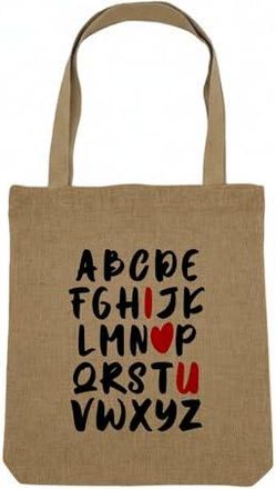 Fabulous Sac Shopping Tote Bag Aspect Lin - Alphabet I Love You Saint Valentin Mignon Amour - Sac de Courses Toile Epaisse 360g Beige Naturel Cabas Port&eacute; Epaul