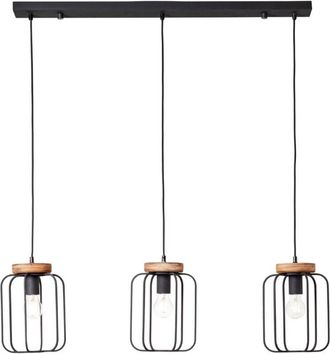 Brilliant Lampe, suspension Tosh s&eacute;rie 3-flammes bois antique / corindon noir, 3x A60, E27, 40W, bois issu de la foresterie durable (fsc) - Brilliant