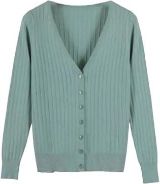 Generic Cardigan tricot&eacute; tendance &agrave; col en V et manches longues pour femme, Hui Blue, Taille XS