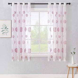 Miulee Rideau Voilage Blanc-Rideaux Salon Moderne avec Rose Motif Broderie, Tulle Rideau Transparent à Oeillets, Décoration Interieur Voilage Fenetre Chambre