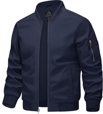 KEFITEVD Leichte Bomberjacke Herren Pilotenjacke Männer Blouson Windjacke Baseball Jacket Fliegerjacke mit Stehkragen Herbstjacke Freizeitjacke Dunkelblau 3XL