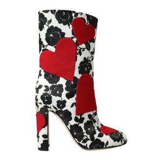Dolce & Gabbana Blumenmuster Stiefeletten Rot Schwarz - - Shoes - Damen - Mehrfarbig - 35 EU