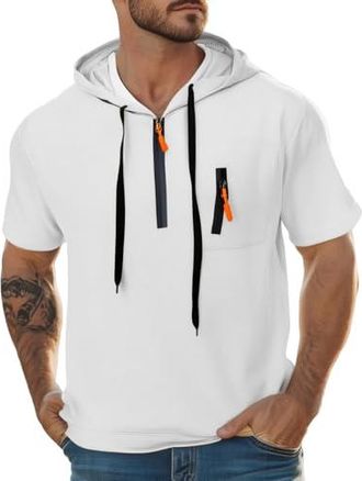 Generic Lightweigh Sweat &agrave; capuche uni pour homme printemps 2026 pour homme avec fermeture &eacute;clair 1/4 - T-shirt surdimensionn&eacute; avec v&ecirc;tements pour entra&icirc;nemen