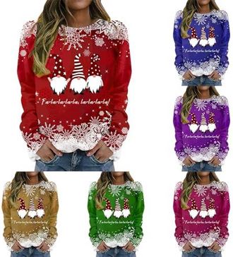 Generic HUIFUAO Sweat de No&euml;l pour femme, gnomes du P&egrave;re No&euml;l &agrave; manches longues, tailles fortes, hauts de No&euml;l pour femme, 6XL