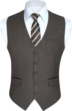 Hisdern Anzugweste Braun Herren Elegant Hochzeit Weste Anzug Klassische Einfarbig Businessweste Formelle Smoking Anzugwesten mit Taschen 3XL