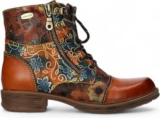 Infinity Leather Bottines &agrave; Lacets en Cuir Style Gothique Victorien &agrave; Fleurs Anita 006 de Laura Vita Pour Femmes - Chaussures Confortables &agrave; Talon Bas et Fermeture Ecl