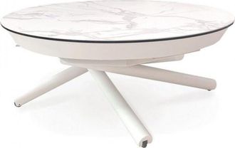 Inside75 [JAMAIS UTILISE] Table relevable extensible RONDO pi&eacute;tement m&eacute;tal plateau c&eacute;ramique marbre blanc
