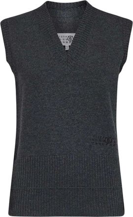 Maison Margiela Femme, Pulls, Gris, Taille: 42 FR Gilet en maille &agrave; col en V