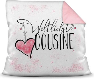 Tassendruck Familie-Kissen mit Spruch für die Weltbeste Cousine - Kissenbezug inklusive Kissen/Verwandte/Geschenk-Idee/Liebling/Kinder/Farbkissen Rückseite Altros