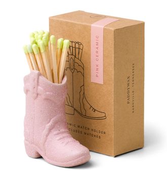 Paddywax Streichholzhalter mit Kl&ouml;ppel aus strukturierter Keramik Cowboystiefel mit Sicherheitsstreichh&ouml;lzern im Lieferumfang enthalten, Rose, 3 Tall