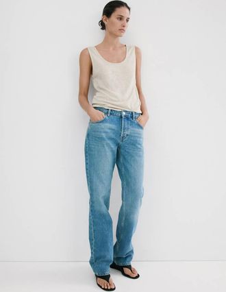 Mango Top lin col rond gris clair/pastel - Femme - XXS - MANGO