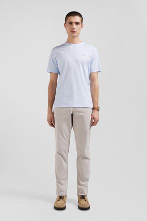 Eden Park T-shirt Manches Courtes En Coton Pima Uni Ciel Coupe Regular