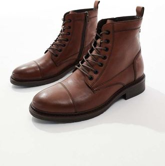 Jack & Jones Bottes en cuir à lacets - Marron-Brown