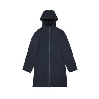 Rains Wasserdichte lange Jacke mit Kapuze und Rei&szlig;verschluss - - Jackets - Damen - Blau - XL