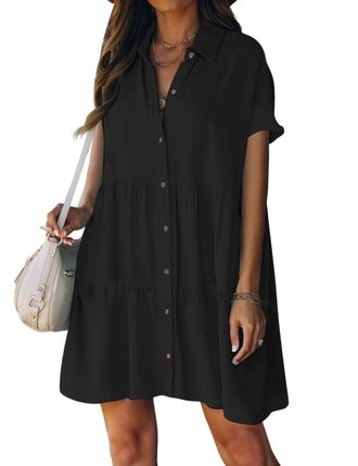 Bsubseach Strand Coverups f&uuml;r Frauen Button Down Kleid Badeanzug Cover Up Resort Freizeitkleidung Urlaubs Outfit Schwarz XL