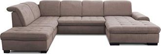 Cavadore U-Form Lexi mit XXL-Longchair / Inkl. Bett, Bettkasten, Stauraum und Kopfteilfunktion / Leichte Fleckenentfernung dank Soft Clean / 329 x 82-99 x 224 